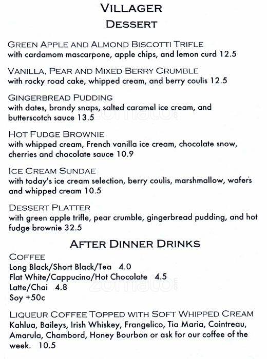 Menu at Villager pub & bar, Auckland, Upland Rd