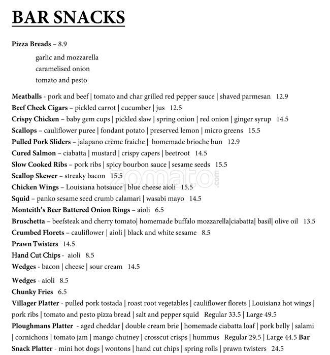 Menu at Villager pub & bar, Auckland, Upland Rd