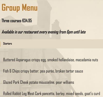 Menu at Bow Lane Social Club, Dublin