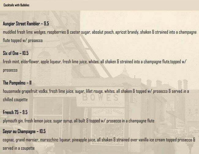 Menu at Bow Lane Social Club, Dublin