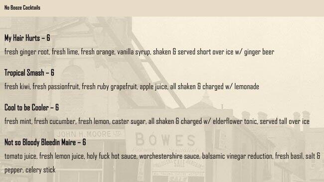 Menu at Bow Lane Social Club, Dublin
