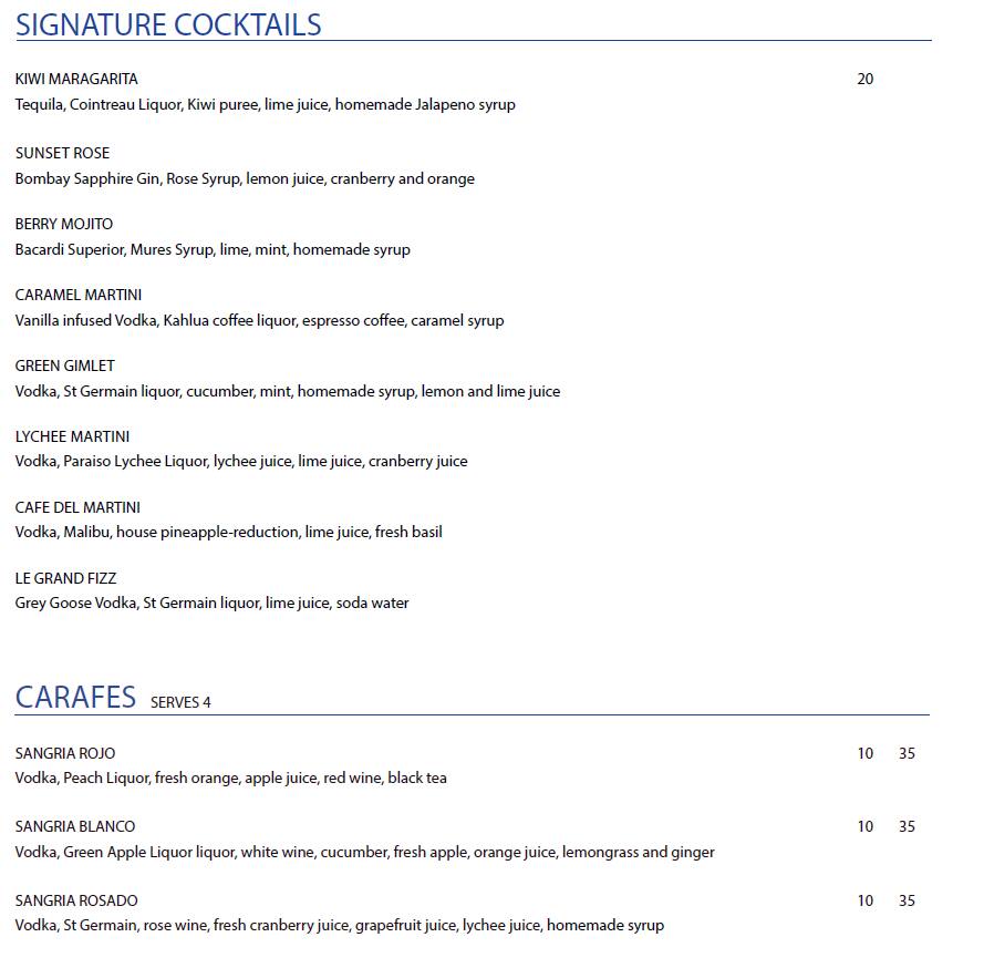Menu at Cafe del Mar Sydney, Sydney, 35 Wheat Rd