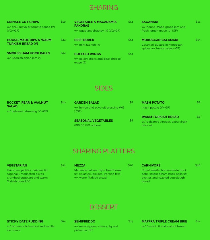 Menu at Windsor Castle Hotel pub & bar, Windsor