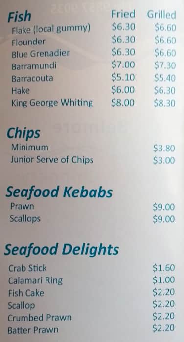 Menu at Belmore Fish and Chippery fast food, Balwyn