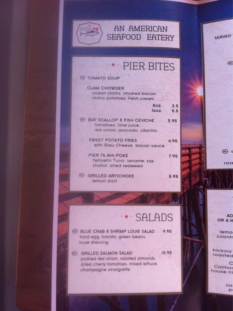 Menu at Pier 76 Fish Grill restaurant, Long Beach, 95 Pine Ave
