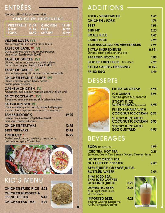 Menu at Ginger Thai restaurant, Houston, 303 Grasshopper Ln