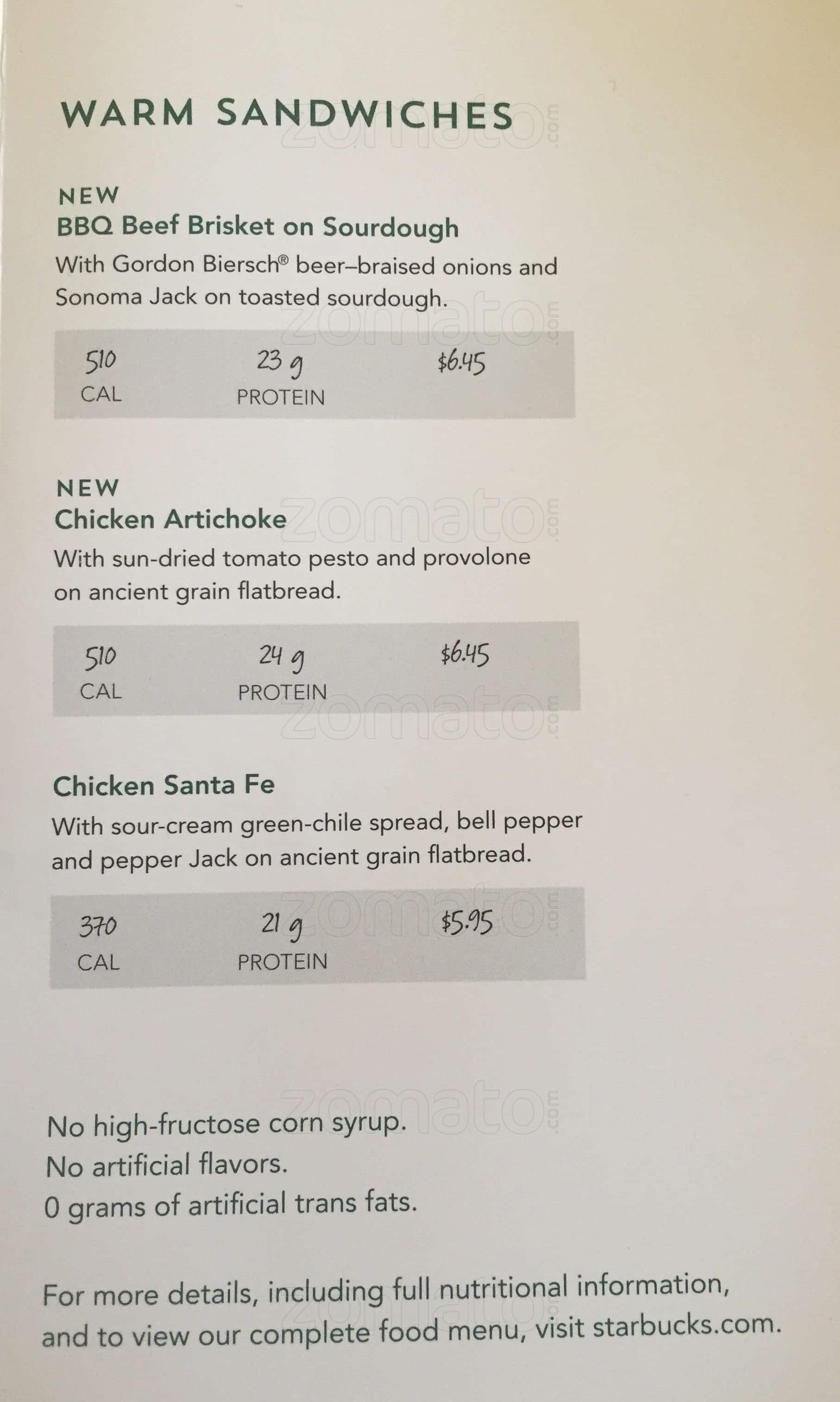 Carta del café Starbucks, Flower Mound, 2301 Justin Rd