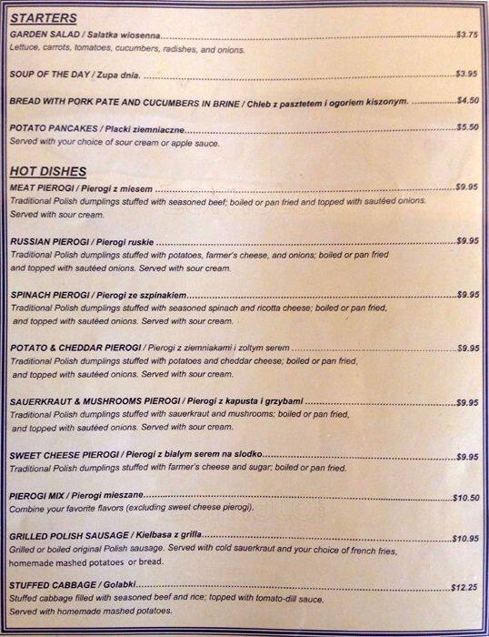 Menu at Taste Of Europe restaurant, Matthews