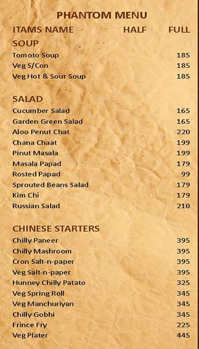 Menu at Phantom, Gurugram, Shop 48 & 49