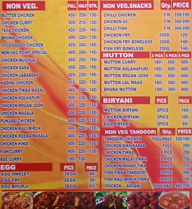 Menu at Non veg point restaurant, Indore