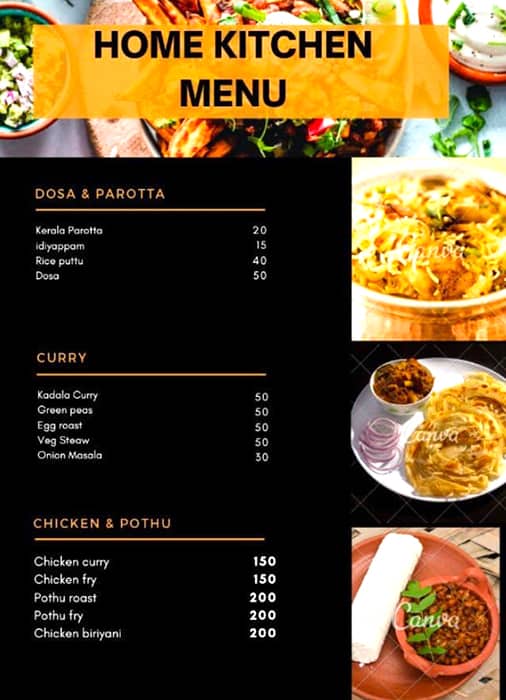 Menu of Home Kitchen, Kengeri, Bangalore