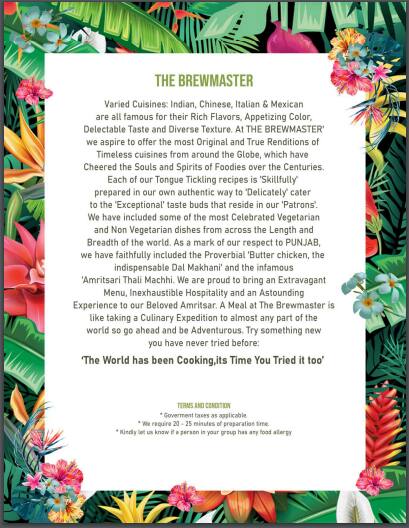 Menu at The BrewMaster Amritsar MicroBrewery -Best Restaurants/Best ...
