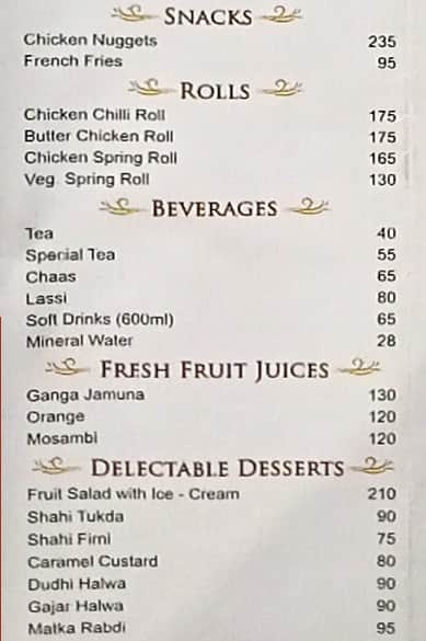 Menu of Shalimar, Vashi, Navi Mumbai