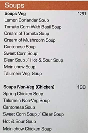 Menu of Kinara Grand, Shamshabad, Hyderabad