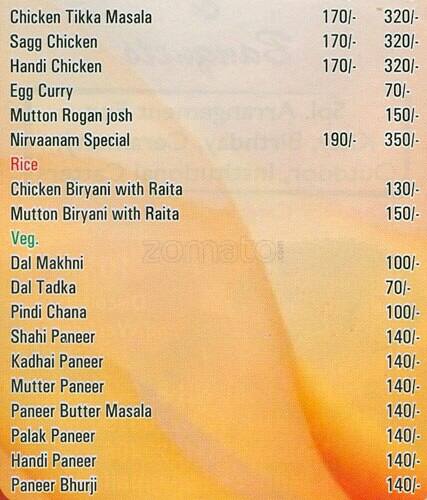 Menu at Nirvaanam Hotel, Gurugram Rural