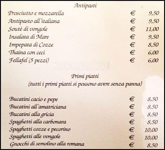 I Tre Fratelli a Roma: Foto del Menu con Prezzi - Zomato Italia