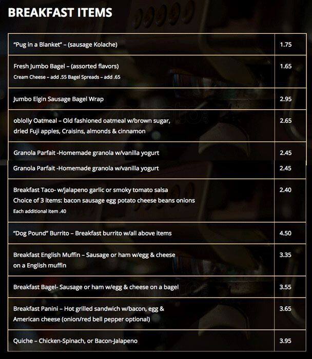 Menu at The Coffee Dog Roastery & Coffee House, Bastrop