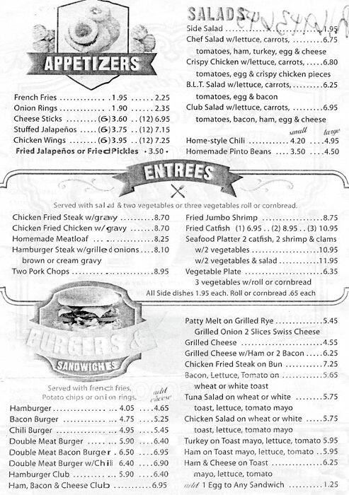 Menu at Judy's Cafe, Garland