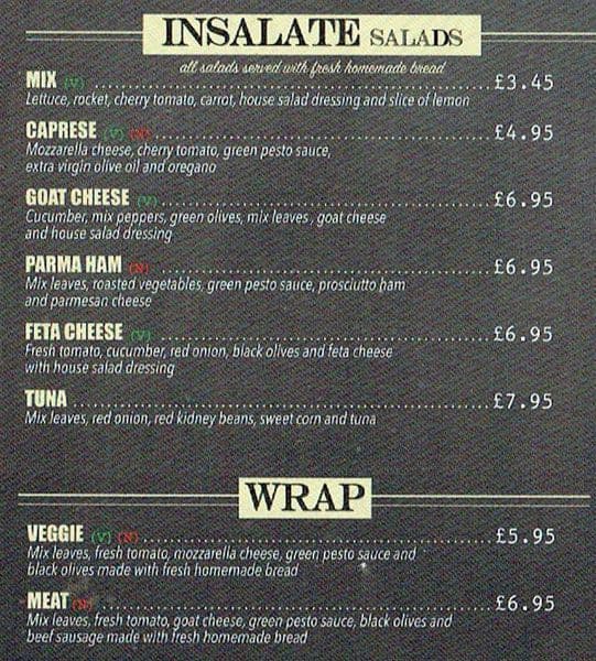Menu at The Bite pizzeria, London, 533 Kingsland Road