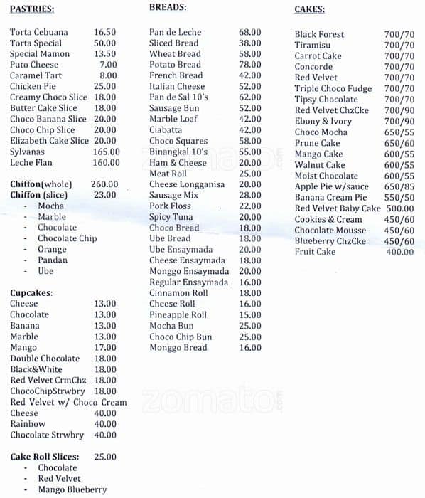 Menu at Vicky's Homemade Goodies, Cebu City