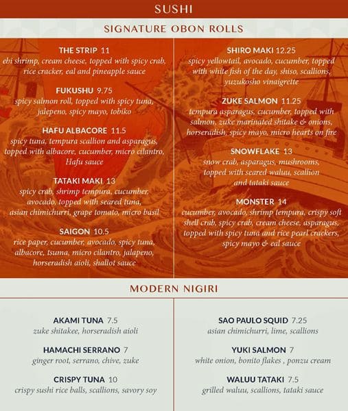 Menu at OBON Sushi Bar Ramen, Tucson, 350 E Congress St