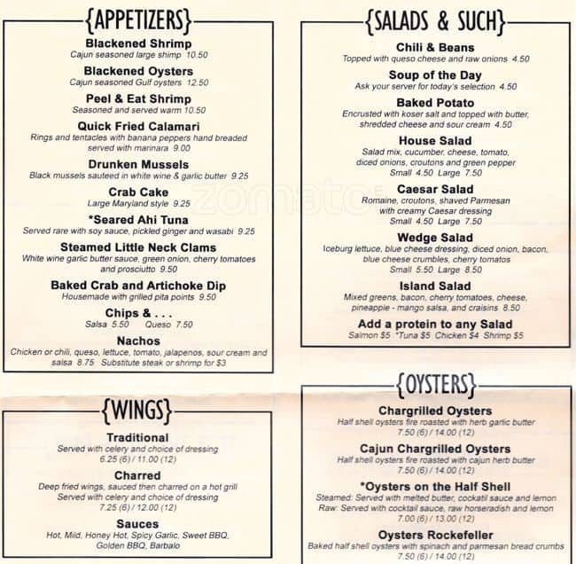 Menu at Riverview Raw Bar, Charlotte