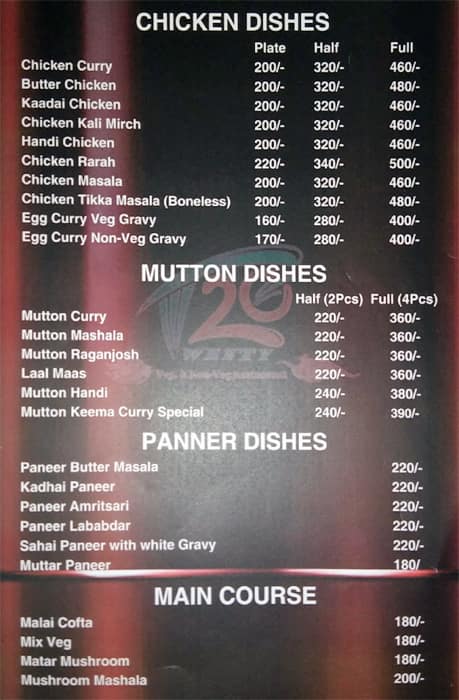 Menu at Twenty 20 Take Away, Jaipur