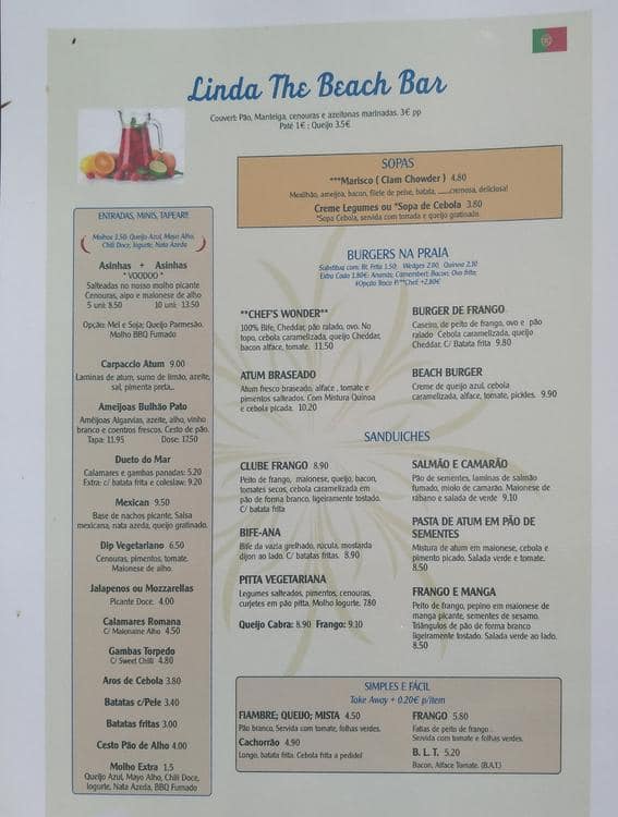 Menu at Linda The Beach Bar, Lagos