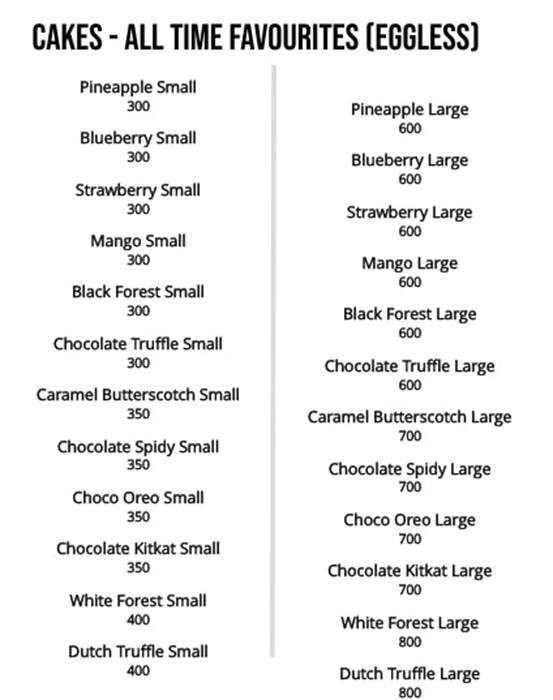 Menu of Main Street Bakery, Marol, Mumbai