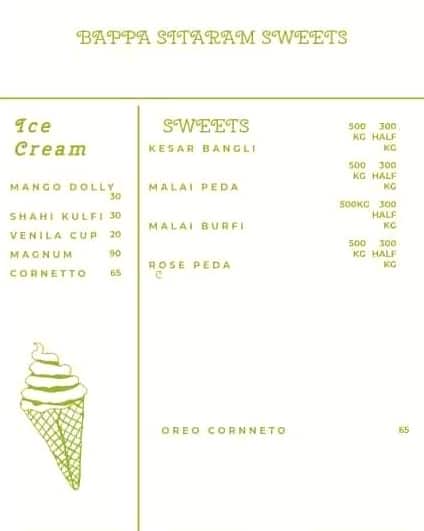 Menu of Bappa Sitaram Sweets, Oshiwara, Andheri West, Mumbai