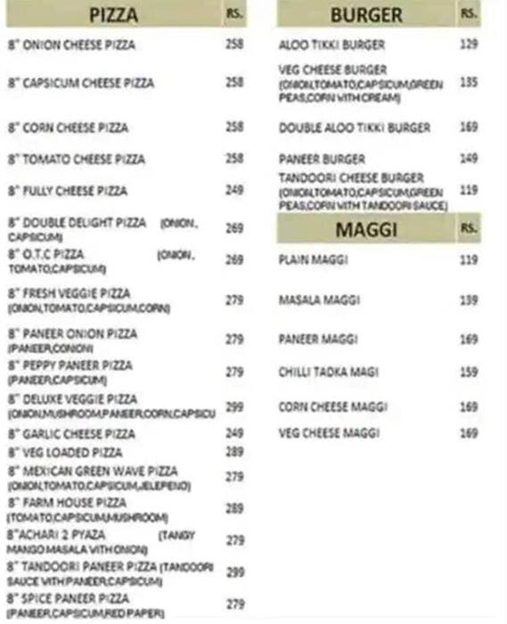 Menu of The Pizza Company And Palce, Burari, New Delhi
