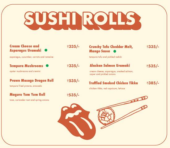 Menu of Record Room, MG Road, Bangalore