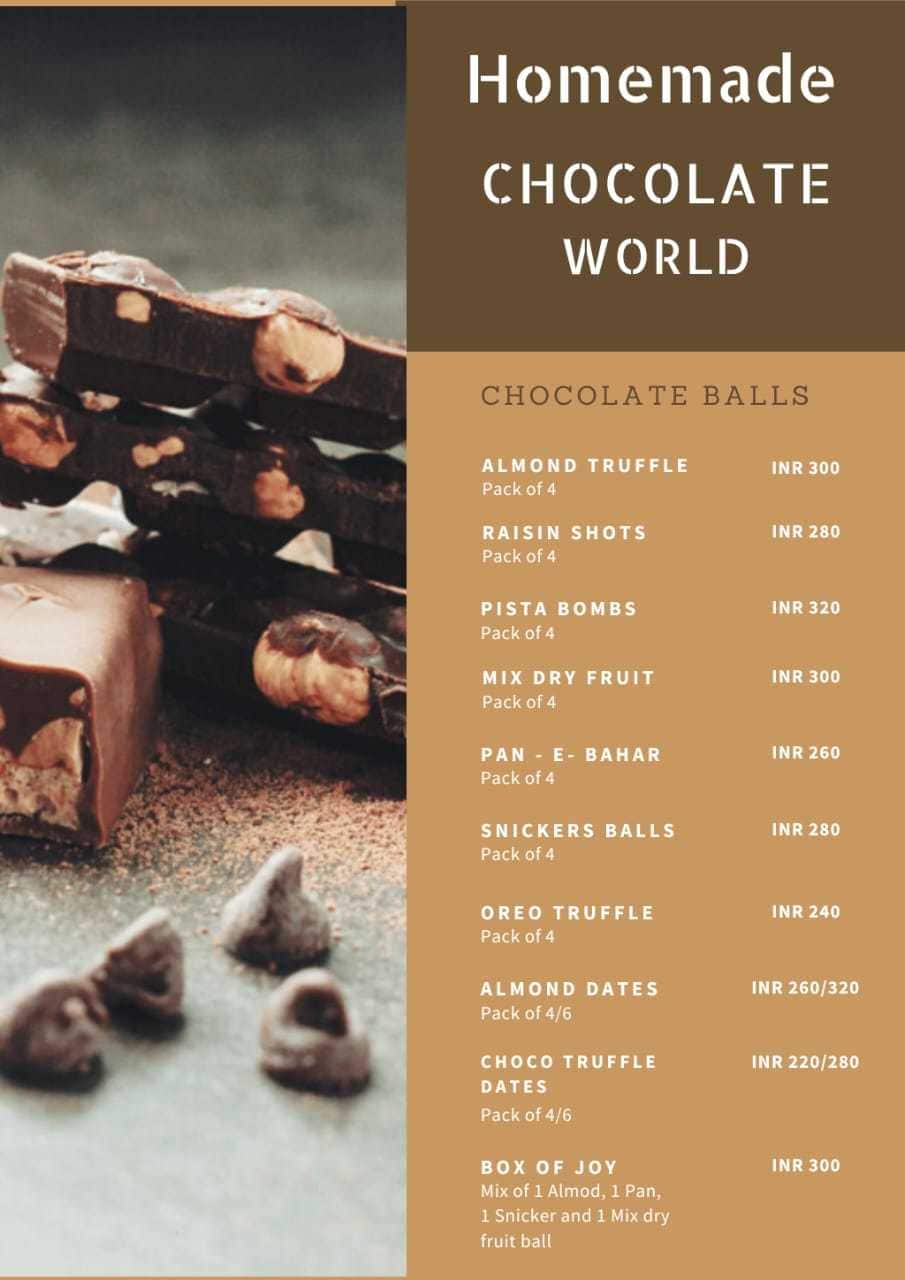 Menu of Homemade Chocolate World, Sector 49, Gurgaon