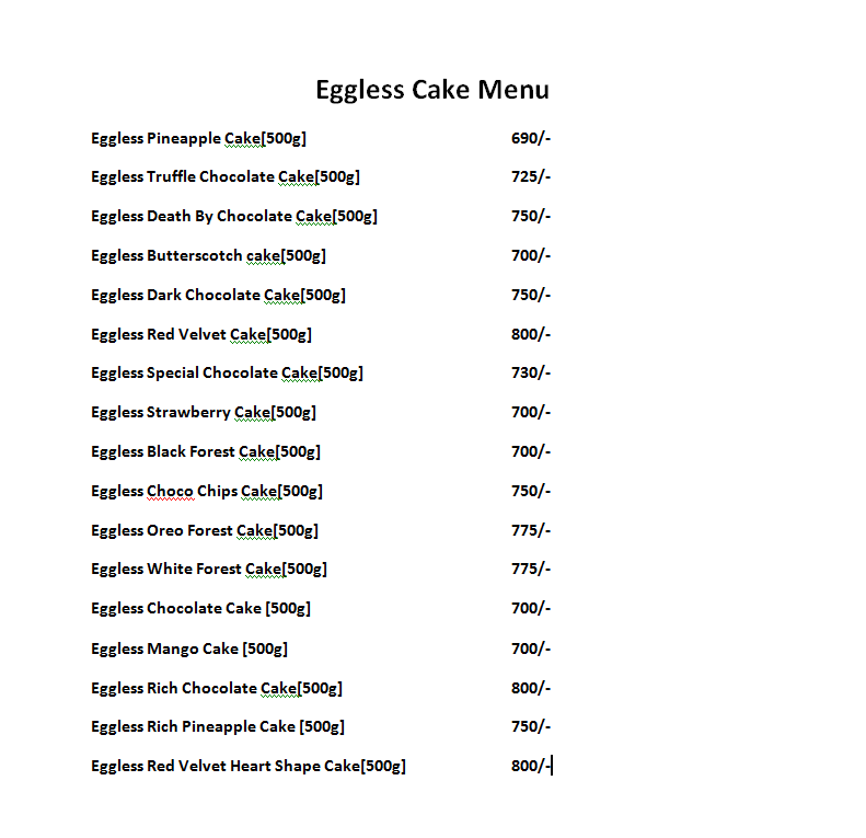 Menu of Red Sugar- Cake & More, Hosur Road, Bangalore
