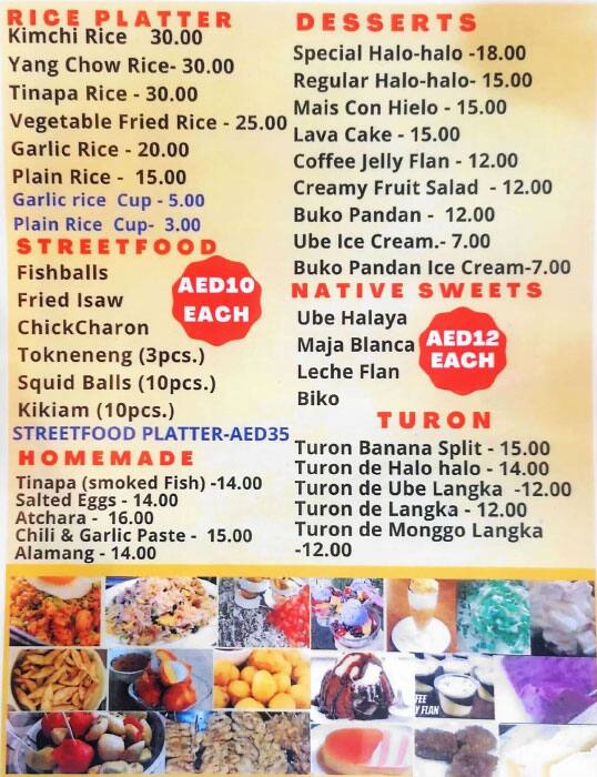 Menu at Pinoy Avenue Restaurant, Abu Dhabi