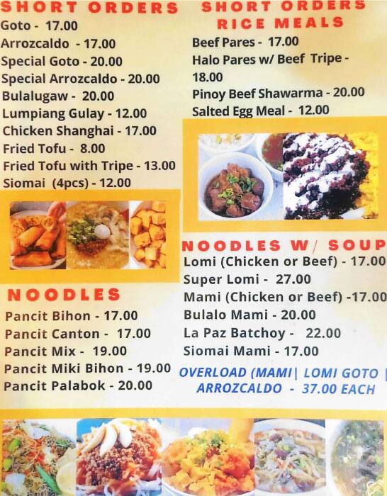 Menu at Pinoy Avenue Restaurant, Abu Dhabi