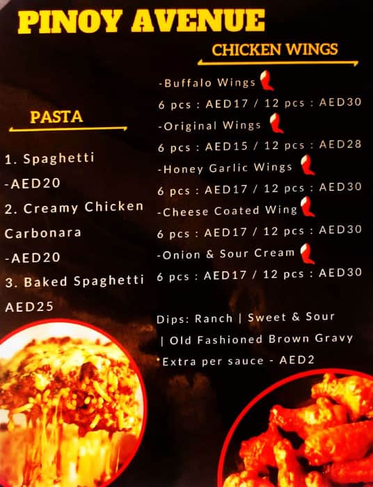 Menu at Pinoy Avenue Restaurant, Abu Dhabi