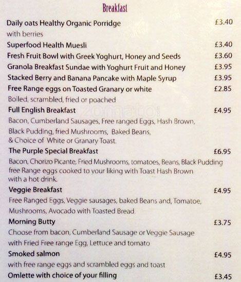 Menu at The Purple Kitchen cafe, East Molesey