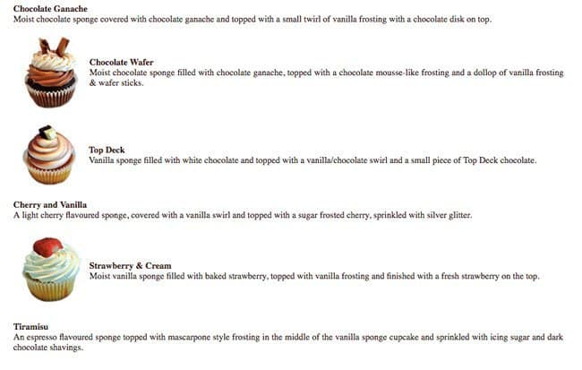 Menu at Cupcake Boutique cafe, Sandton
