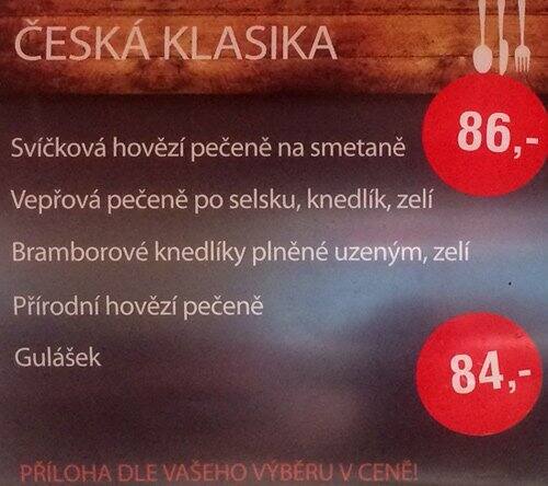 Carta del restaurante Czech dining at Sotona, Praga