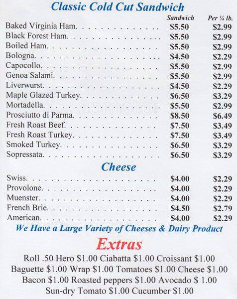 Menu at Mini Deli restaurant, New York City, 2nd Ave