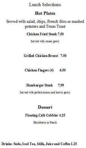 Menu at Indian Point Floating Cafe, Branson