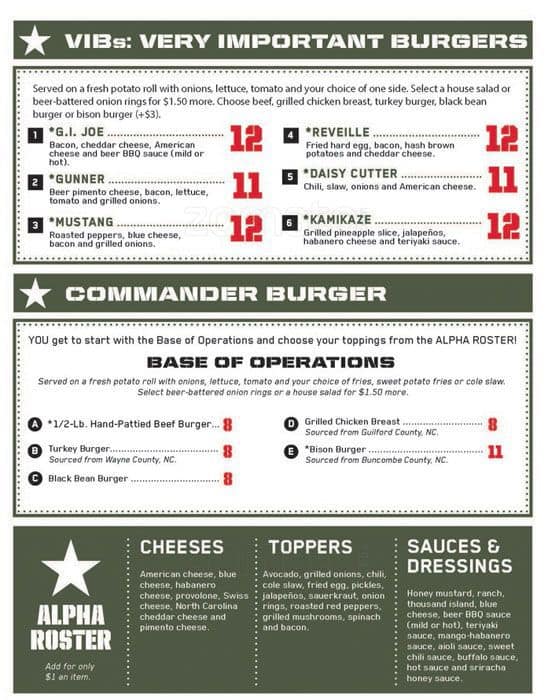 Menu at Beer Army Gastropub, New Bern