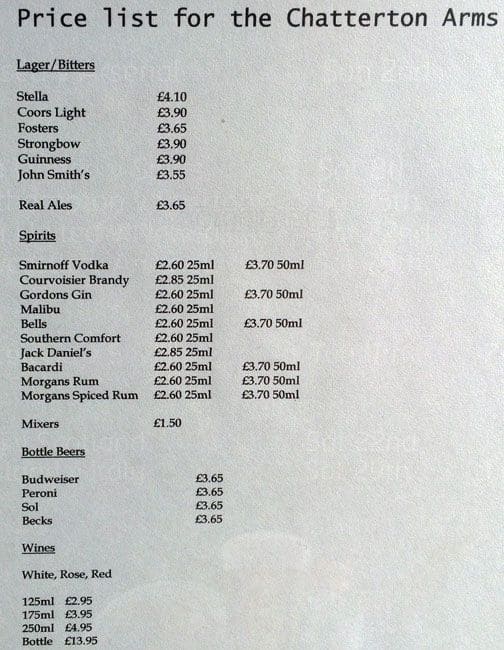 Menu at Chatterton Arms pub & bar, Bromley