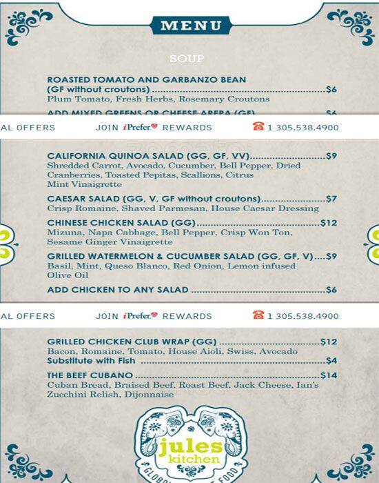 Menu at Jules Kitchen, at Circa 39 Hotel pub & bar, Miami Beach