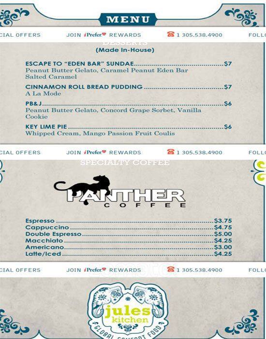 Menu at Jules Kitchen, at Circa 39 Hotel pub & bar, Miami Beach