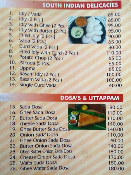 Madras Restaurant Menu, Menu for Madras Restaurant, Chandni Chowk ...