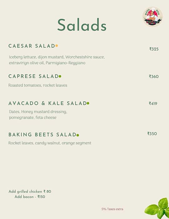 Menu at The Basil Box, New Delhi, 3rd floor