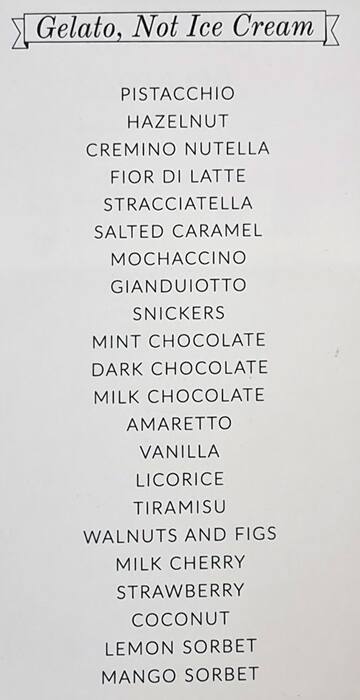 Menu at Massimo's Gelato, Dubai