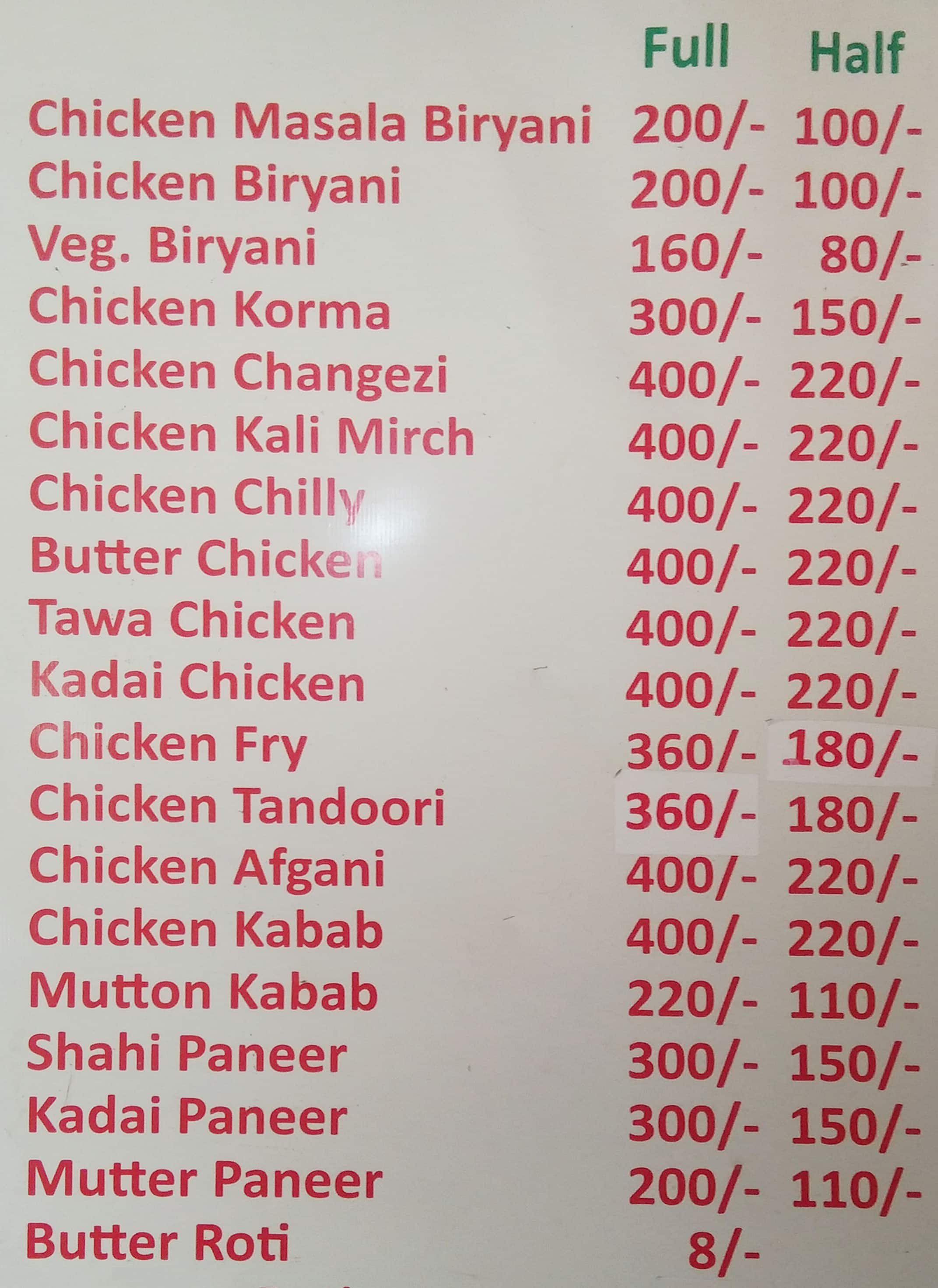 Menu of AL Nawab Chicken Corner, Sector 40, Gurgaon